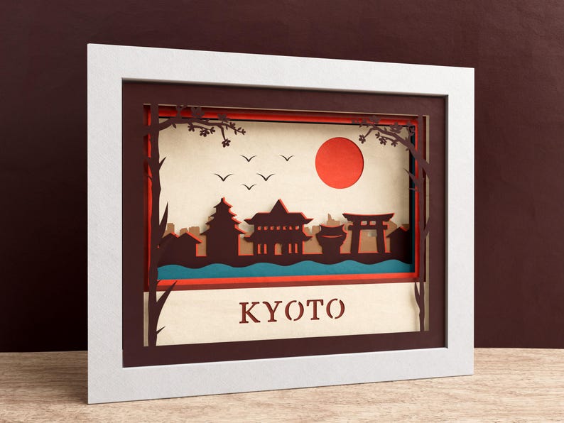 3D Kyoto Skyline Shadow Box, 8x10 Japan Kyoto City Night Shadow Box ...