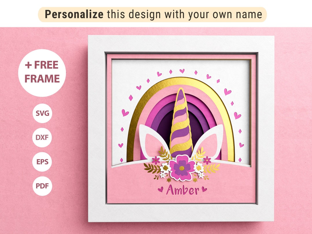 3D Unicorn Shadow Box, Custom Name Shadow Box, Floral Layered Paper Art ...