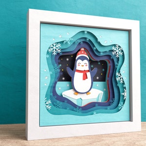 3D Penguin Shadow Box Winter Shadow Box 3D Mandala Nursery - Etsy