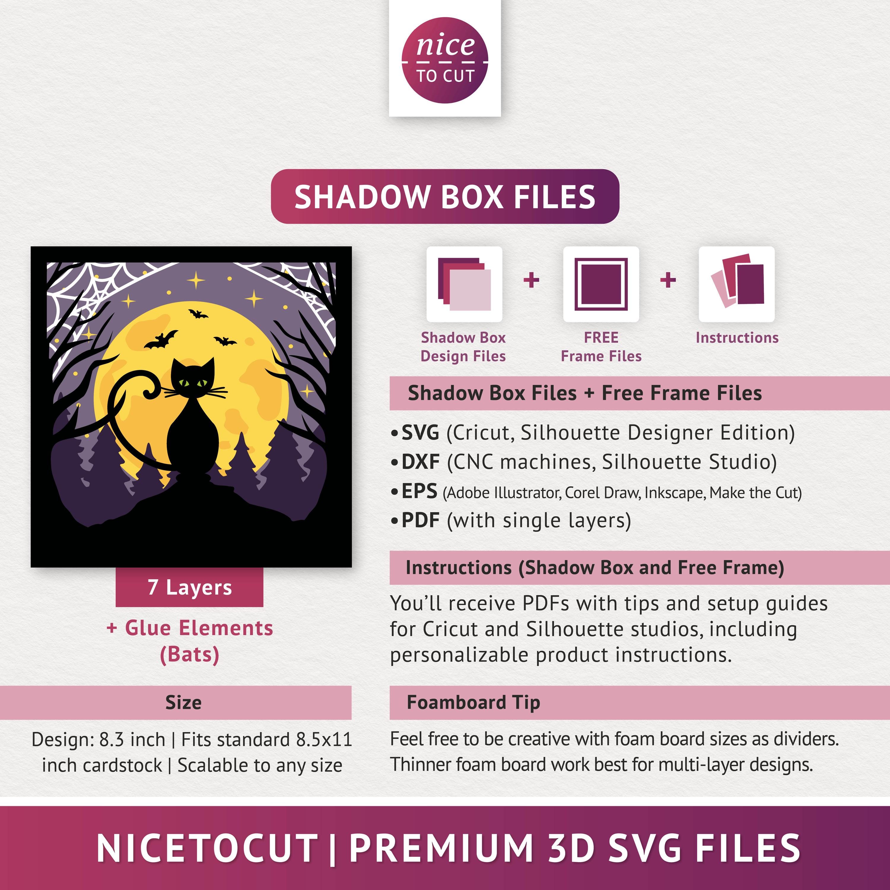 3D Halloween Moon Cat Shadow Box, Halloween SVG, Full Moon Shadow Box ...