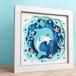 3D Cute Dolphin Shadow Box, Animal Shadow Box SVG, Layered Papercut, Underwater Animals SVG ...
