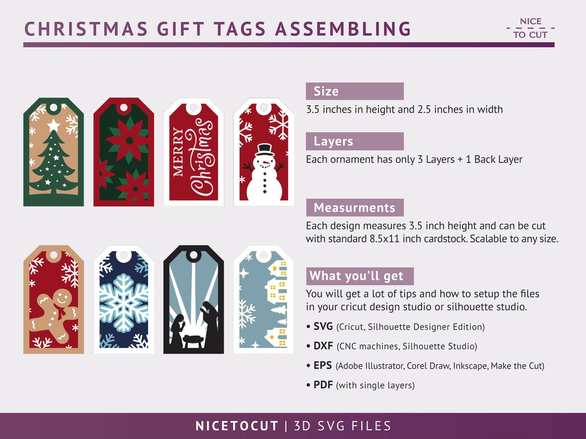 Christmas Gift Tags Papercut SVG, Gingerbread Men, Snowflake ...