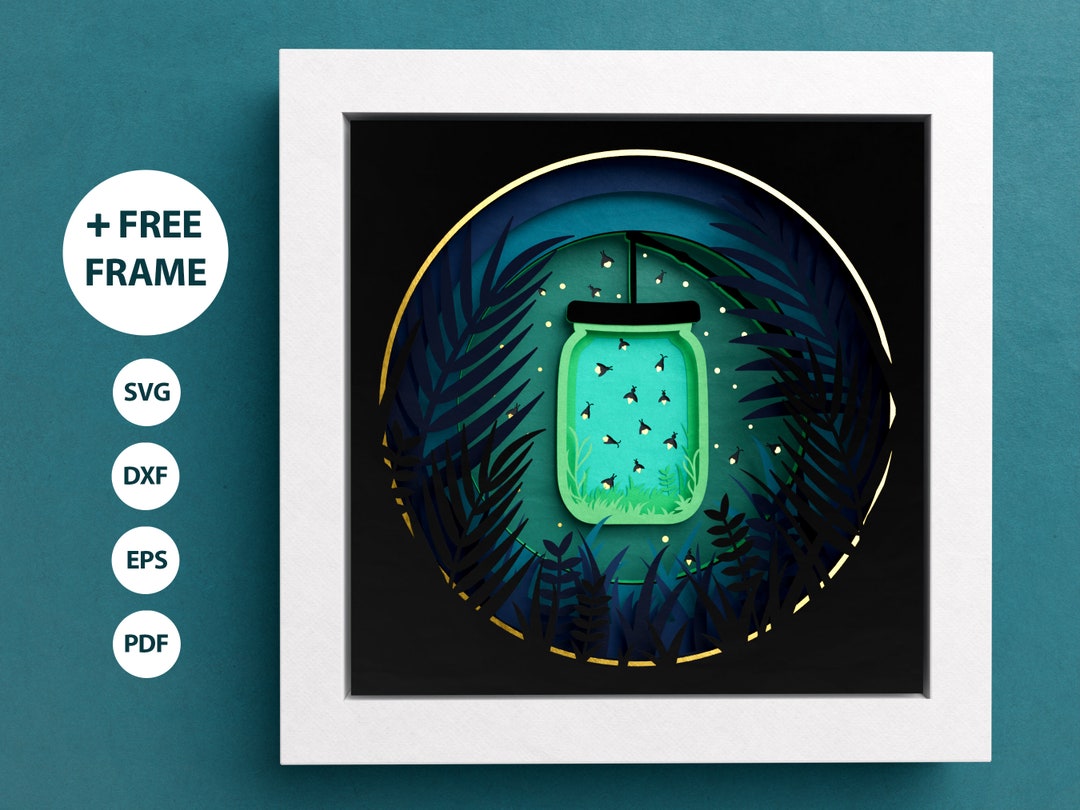 3D Fireflies in Mason Jar Shadow Box, Spring Shadow Box, Nature SVG ...