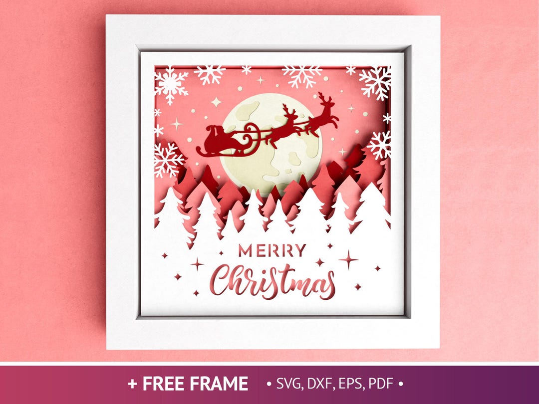 3D Santa Sleigh Shadow Box, Merry Christmas Shadow Box SVG, Christmas ...