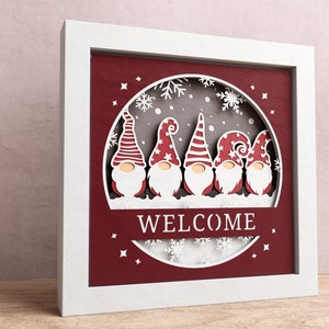 3D Gnome Welcome Shadow Box, Christmas Shadow Box Svg, Merry Christmas ...
