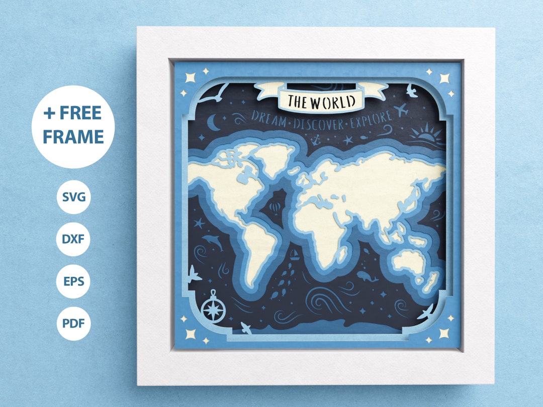 3D World Map Shadow Box Ocean Svg 3D Mandala World Map Wall - Etsy
