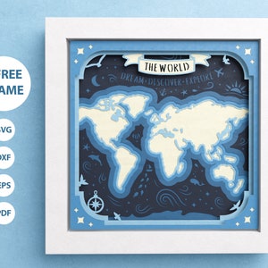 3D World Map Shadow Box, Ocean Svg, 3D Mandala, World Map Wall Art ...