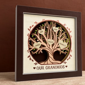 3D Grandkids Family Tree Shadow Box With Custom Name Hearts ...