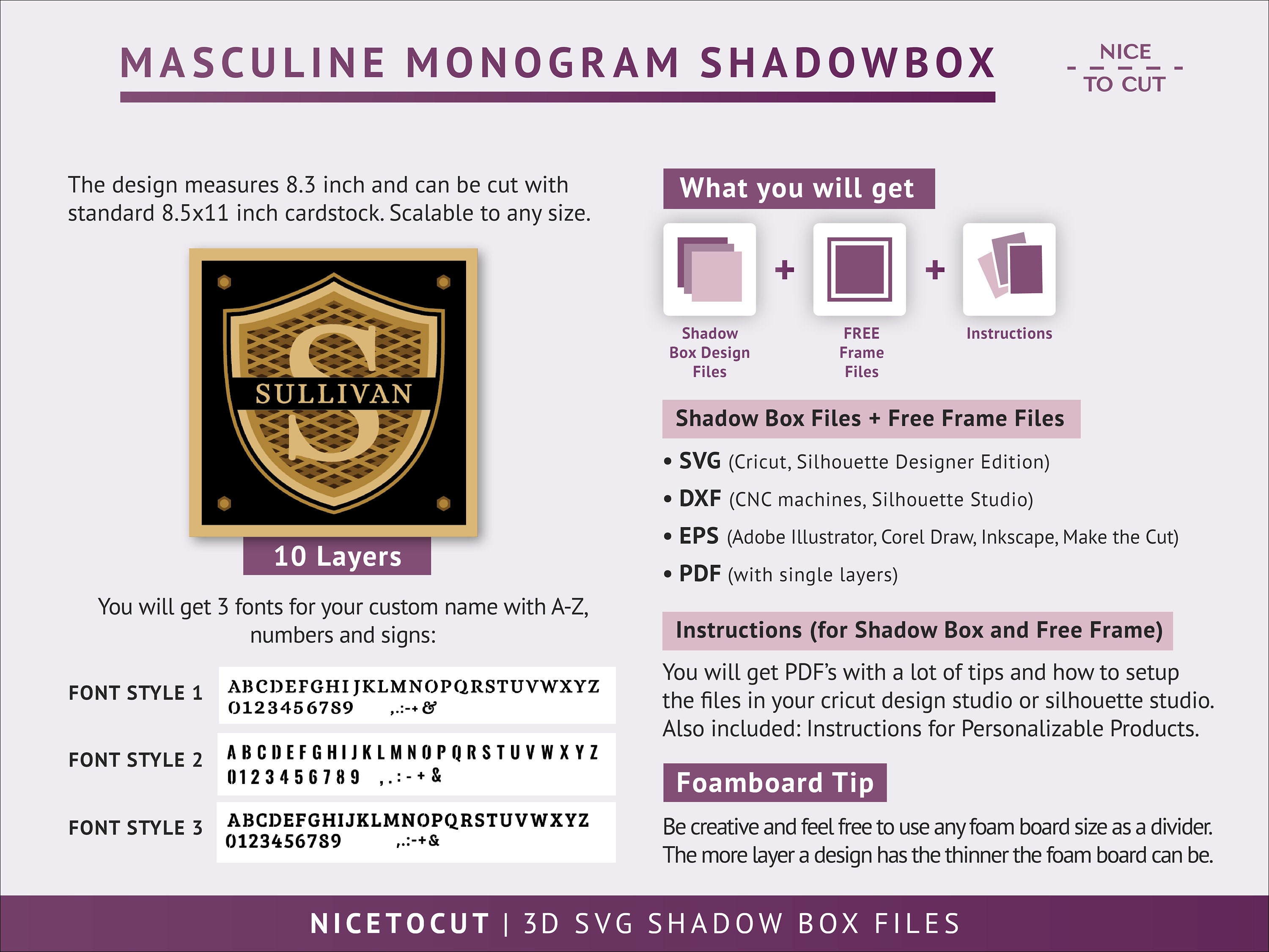 3D Masculine Split Monogram A-Z Shadow Box, Custom Name, Gift for Men ...