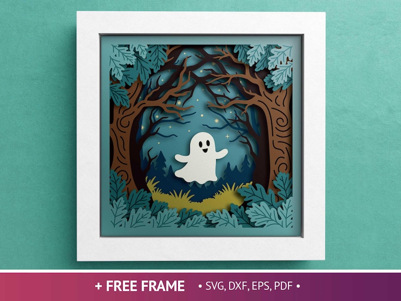 3D Ghost Forest Shadow Box, Cute Halloween SVG, Cute Ghost Shadow Box ...