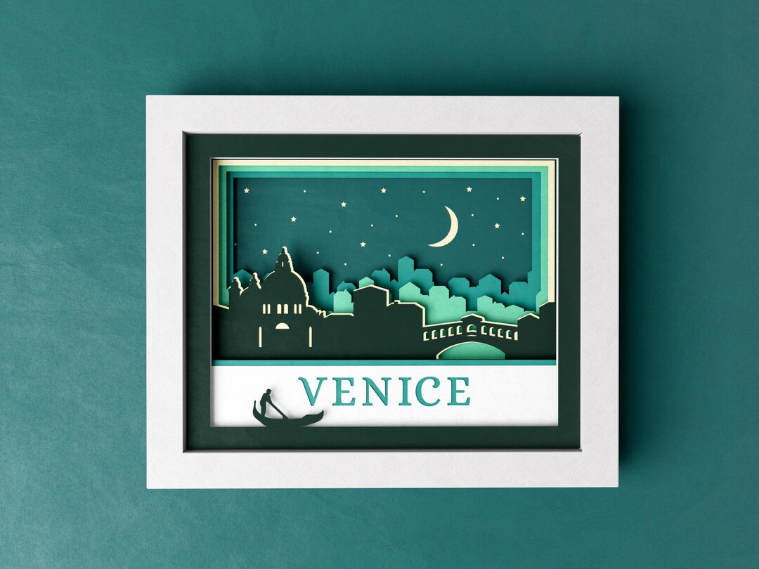 3D Venice Skyline Shadow Box, 8 X 10 Italy Venice City Night Shadow Box ...