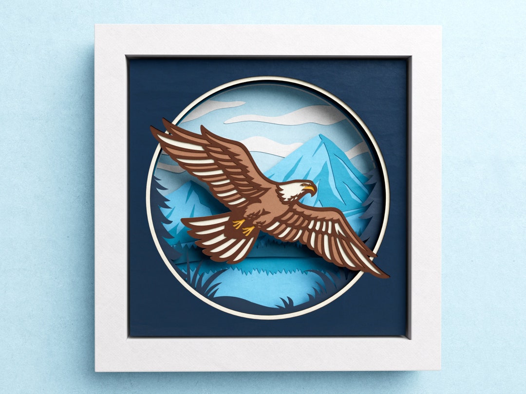 3D Eagle Shadow Box, Animal Shadow Box SVG, Nature and Mountains Cut ...