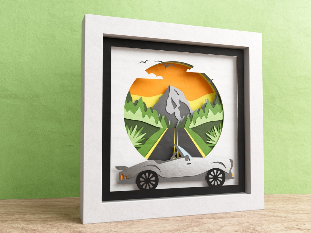 3D Convertible Shadow Box, Vintage Travel Shadow Box, Classic Car 3D ...