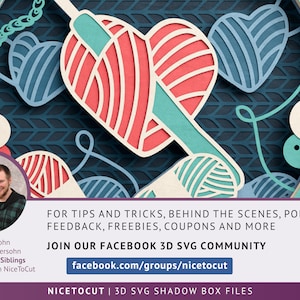 3D Crochet Shadow Box, I'm Hooked on Crochet SVG, Yarn Heart, Heart ...