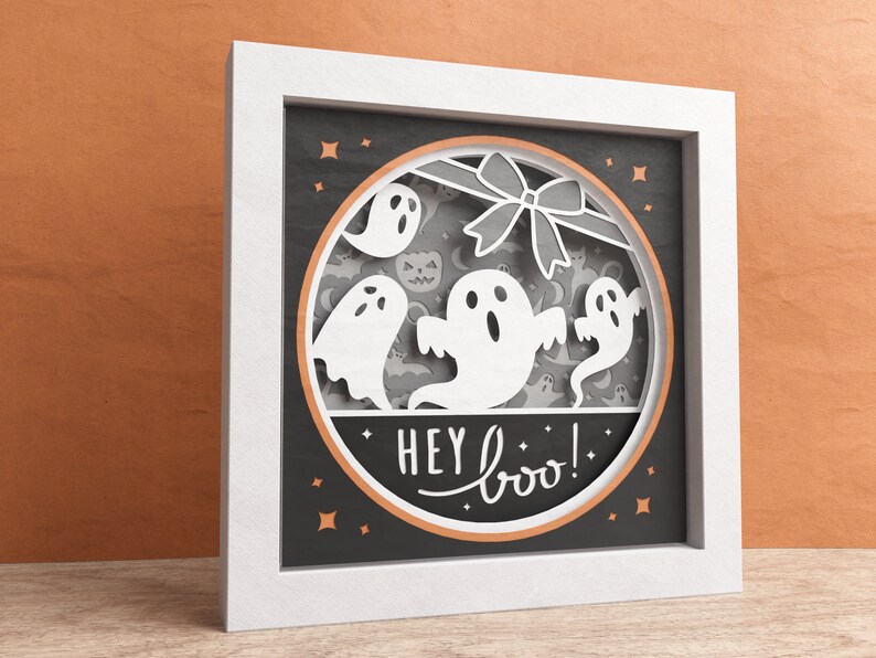 3D Halloween Hey Boo Shadow Box, Hey Boo SVG, Layered Paper Art, Ghost ...