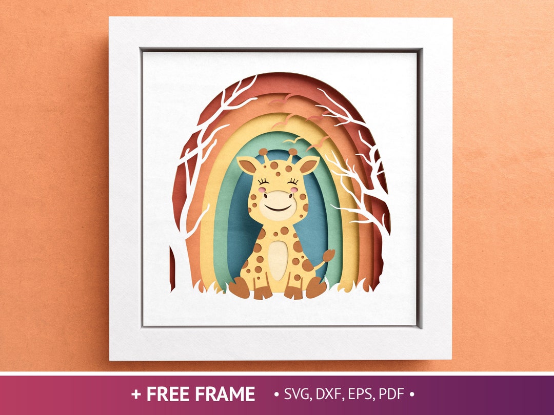3D Giraffe Shadow Box, Nursery Shadow Box, Layered Paper Art, Rainbow ...