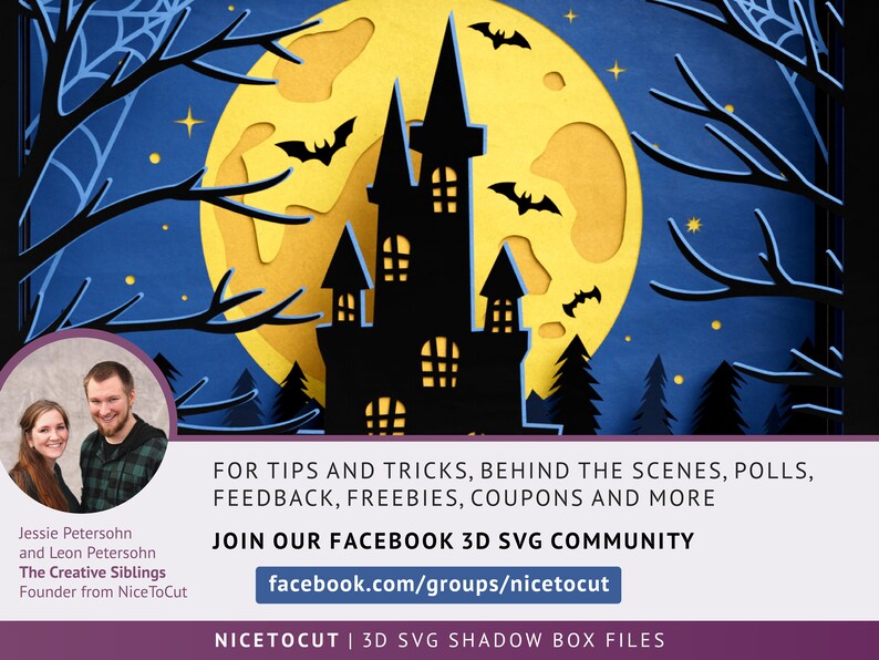3D Haunted House Shadow Box, Halloween SVG, Full Moon Shadow Box ...