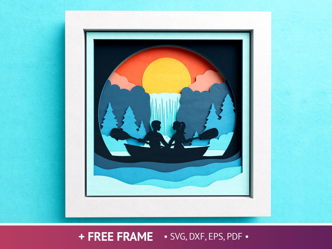 3D Canoeing Shadow Box, Whitewhater Romantic Nautical Shadow Box SVG ...
