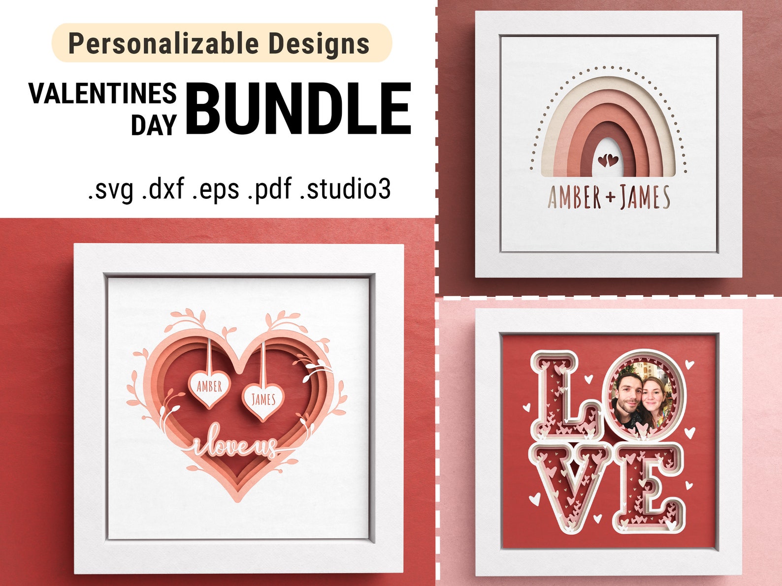 3D Valentines Day Shadow Box Bundle 3D Heart Boho Rainbow - Etsy Canada