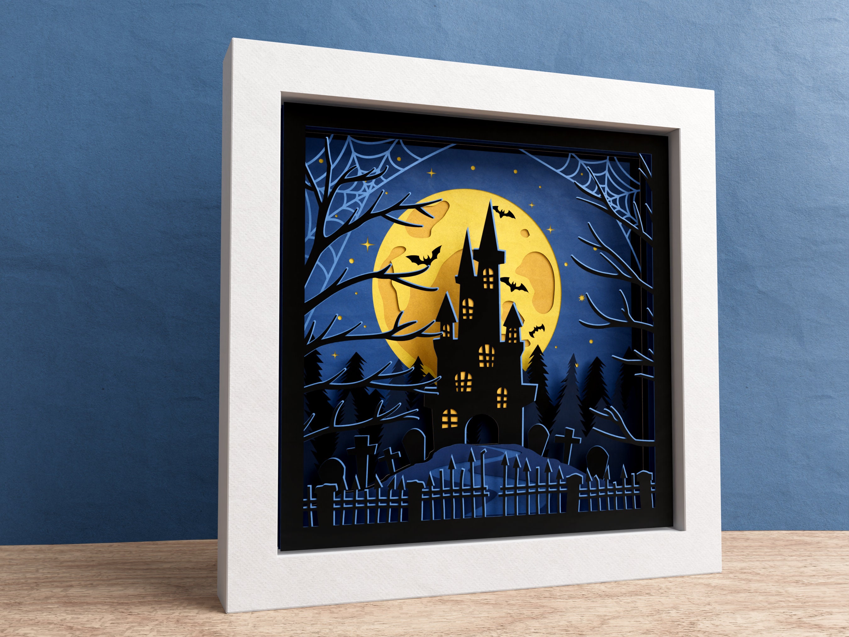 3D Haunted House Shadow Box, Halloween SVG, Full Moon Shadow Box ...