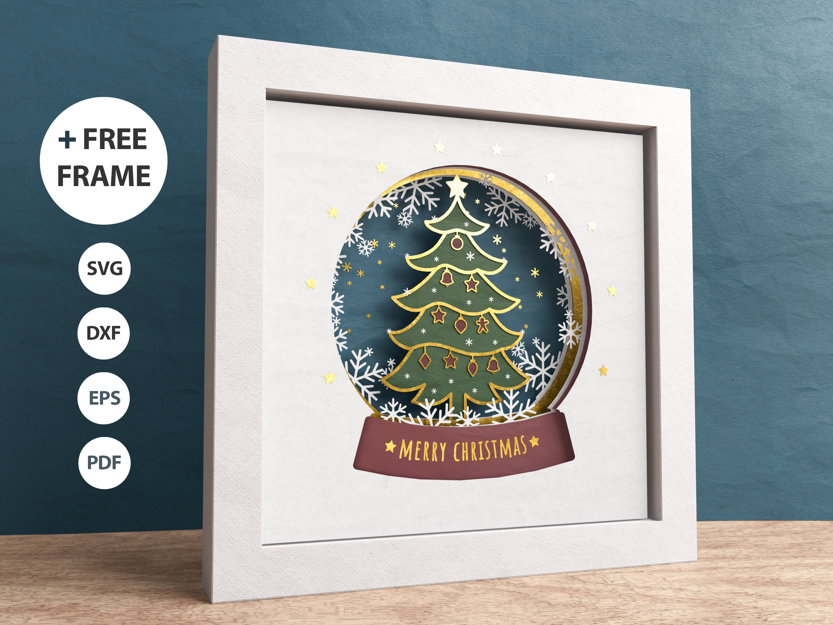 3D Merry Christmas Shadow Box, Snow Globe Svg, Christmas Tree Svg ...