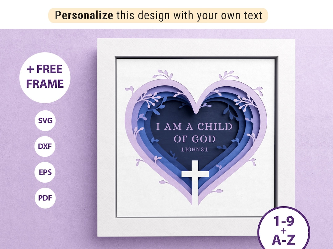 3D Child of God Heart Shadow Box, Christian Shadow Box, Religious Svg ...