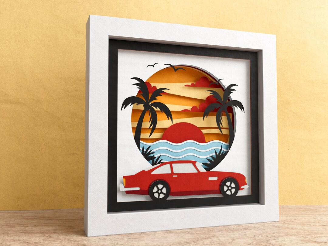 3D Muscle Car Shadow Box, Vintage Travel Shadow Box, Classic Vintage ...