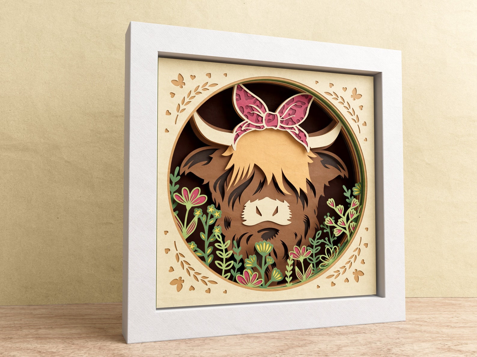 3D Highland Cow Shadow Box, Farm Shadow Box SVG, Layered Papercut ...