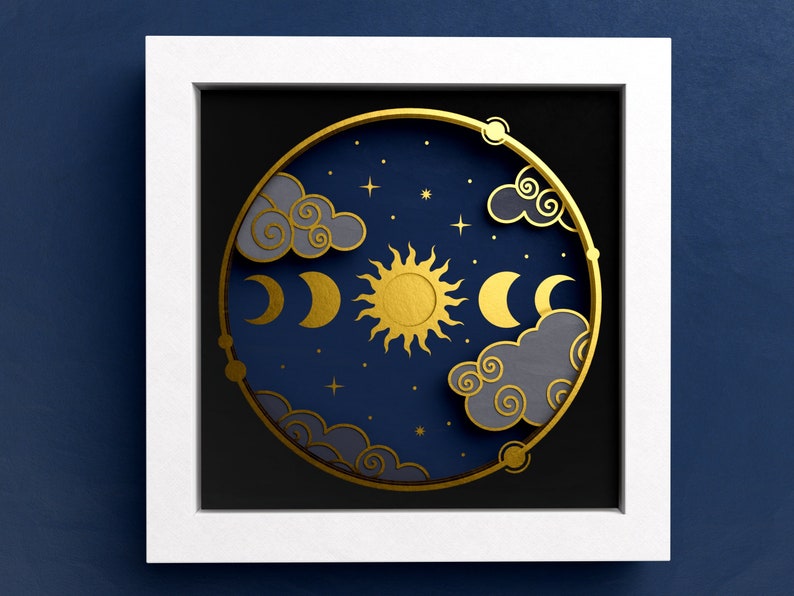 3D Moon Phases and Sun Shadow Box, Celestial Shadow Box, Stars 3D SVG ...