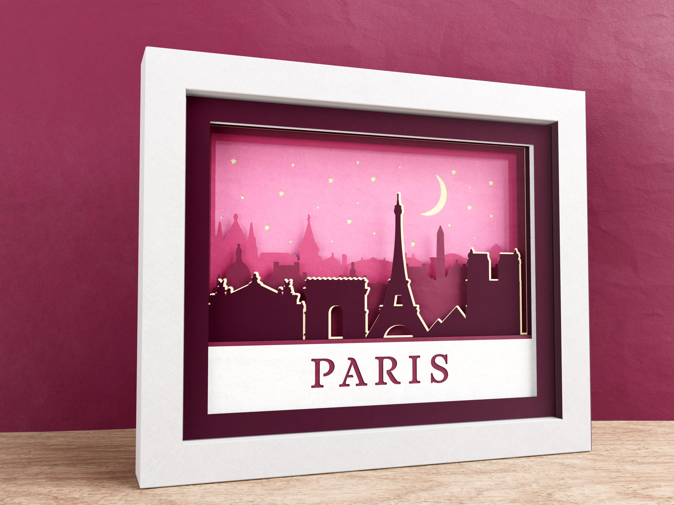 3D Paris Skyline Shadow Box, 8x10 France Paris City Night Shadow Box ...
