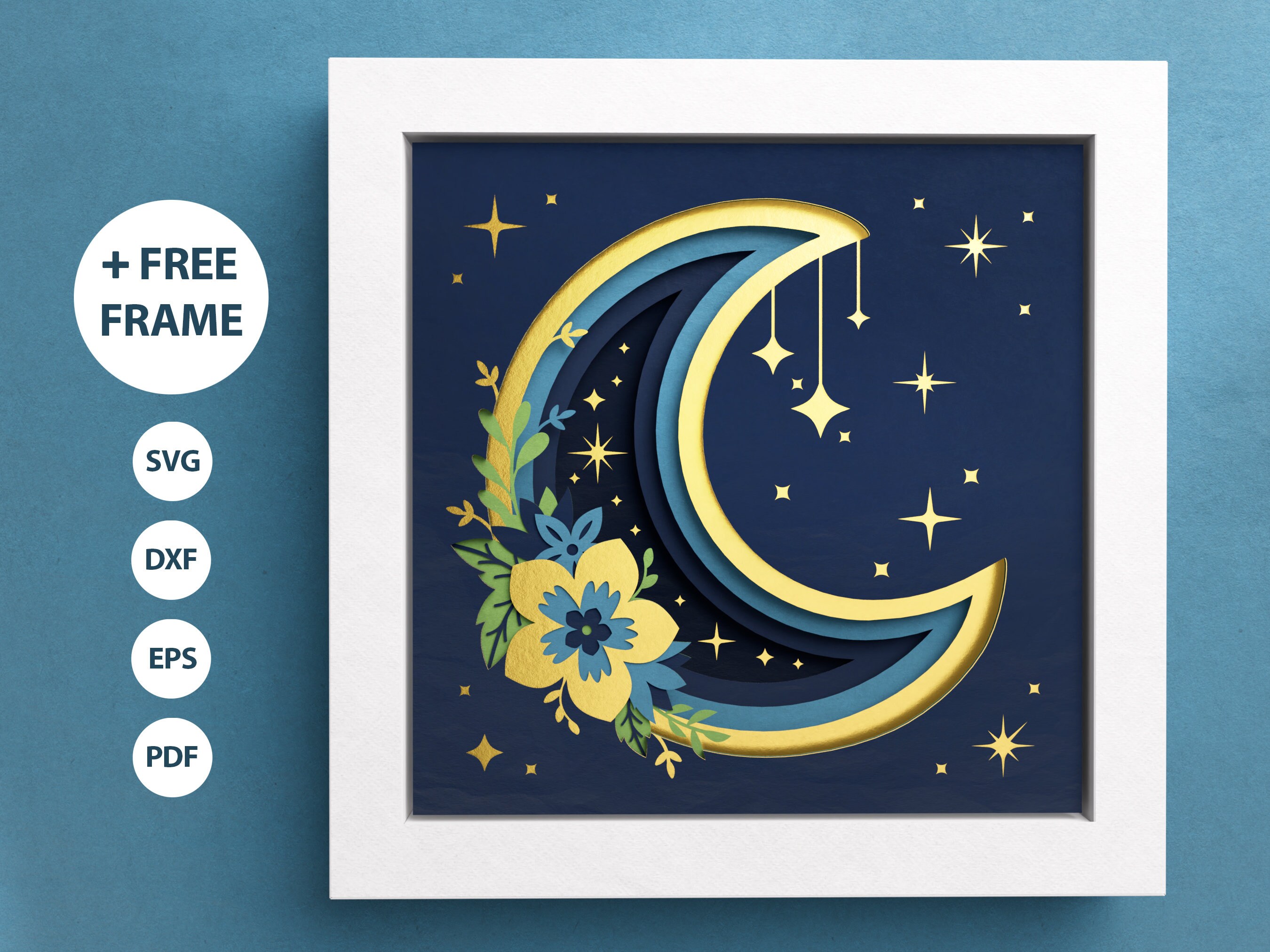 3D Moon Welcome Shadow Box, Floral Svg, 3D Mandala, Flower Shadow Box ...