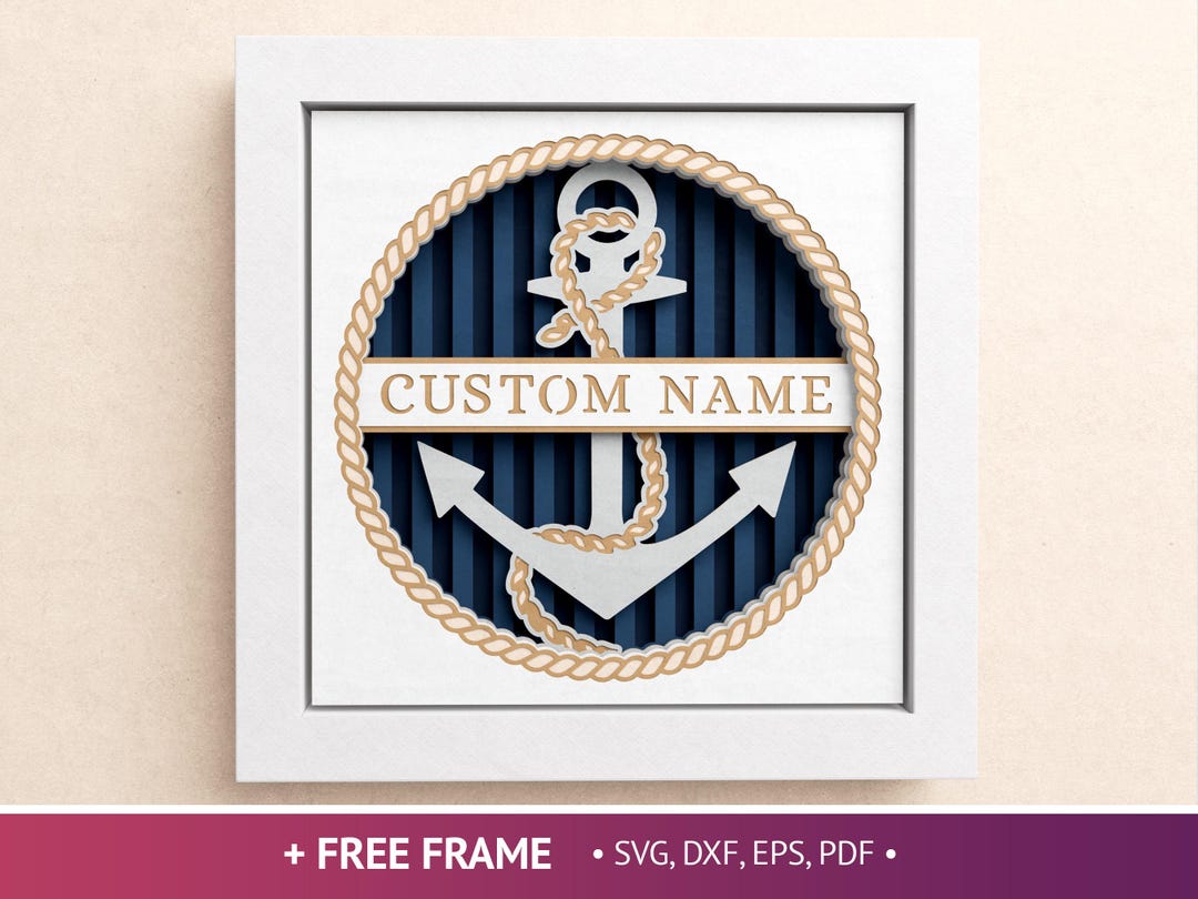 3D Custom Anchor Shadow Box, Nautical Shadow Box SVG, Ocean Shadow Box ...