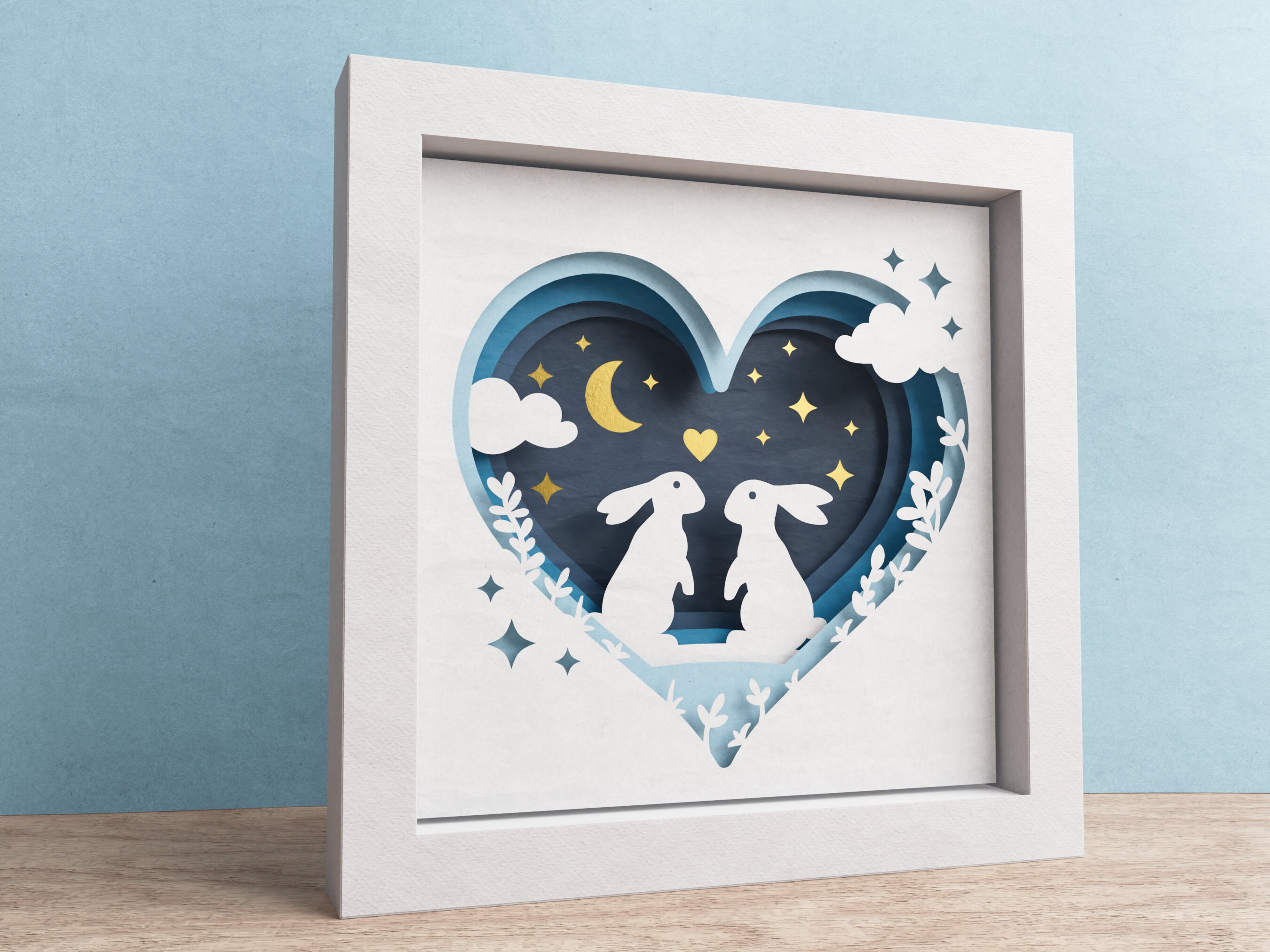 3D Bunnies Shadow Box Love Shadow Box Floral 3D Files - Etsy