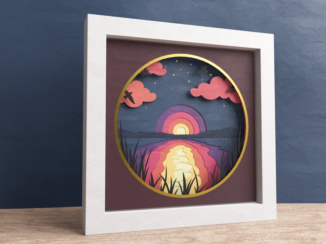 3D Sunset Shadow Box Sunset at the Lake Nature Landscape - Etsy