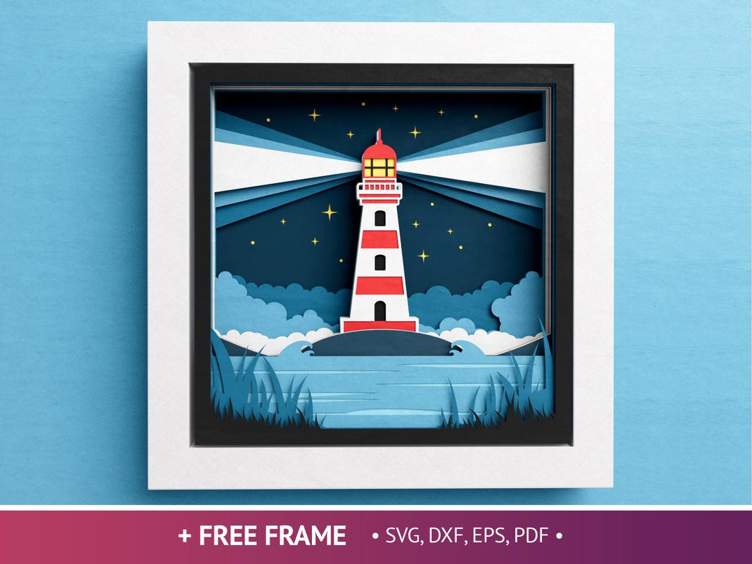 3D Lighthouse Shadow Box, Nautical Shadow Box SVG, Ocean Shadow Box ...