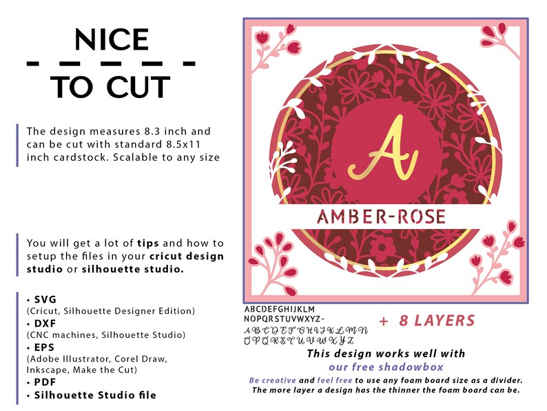3D Custom Name Shadow Box, Floral SVG, Layered Paper Art, Personalized ...