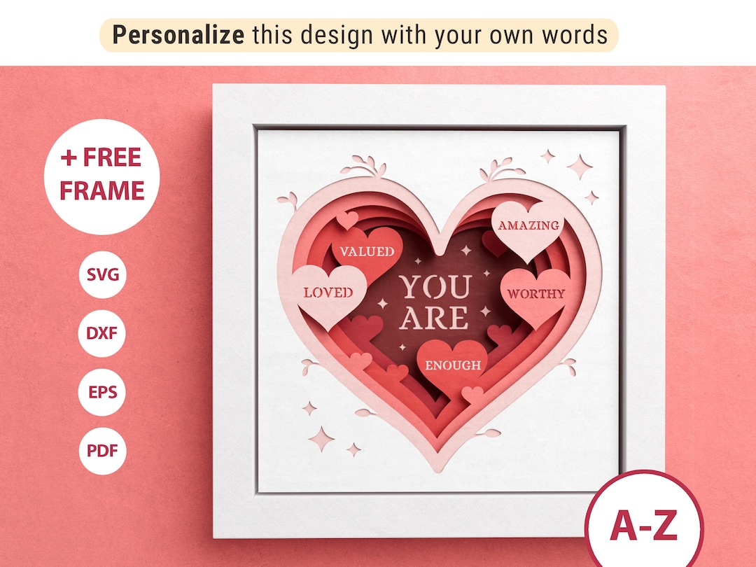 3D Heart of Love Shadow Box With Custom Words, Valentines Day Heart ...