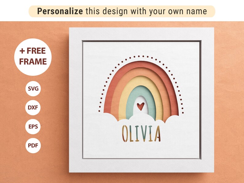 3D Custom Name Shadow Box Boho Rainbow Svg Layered Paper - Etsy