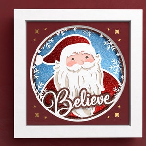 3D Santa Believe Shadow Box, Christmas Shadow Box SVG, Christmas ...