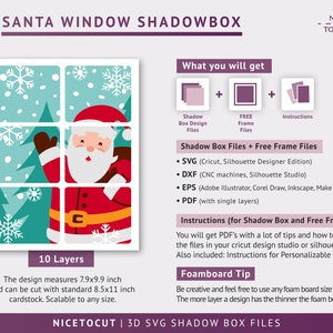 3D Santa Shadow Box, 8 X 10 Christmas Shadow Box SVG, Christmas Layered ...