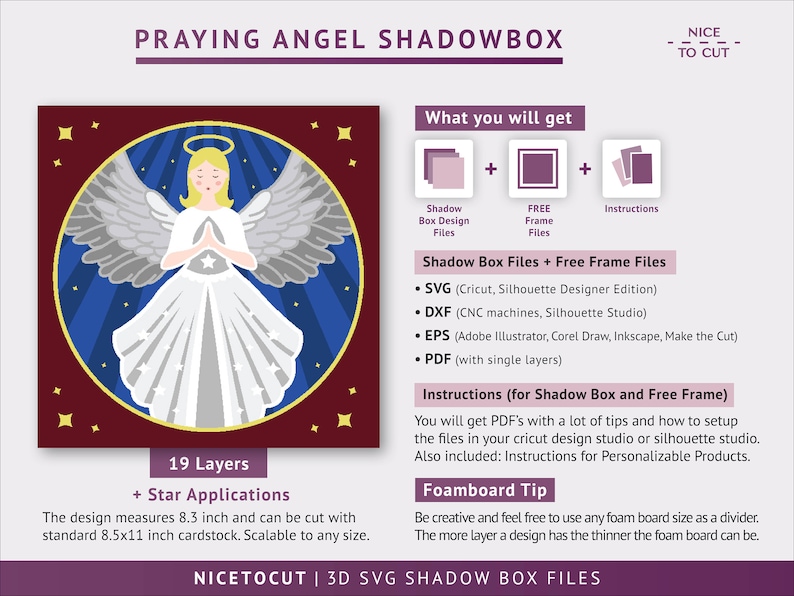 3D Angel Shadow Box, Praying Angel 3D SVG, Christian Gifts, Christmas ...