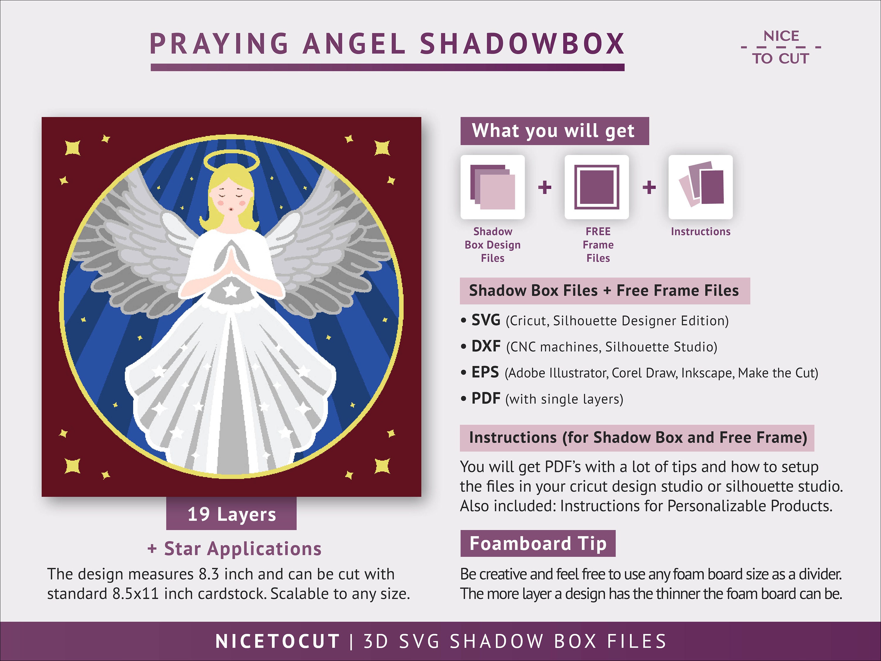 3D Angel Shadow Box, Praying Angel 3D SVG, Christian Gifts, Christmas ...