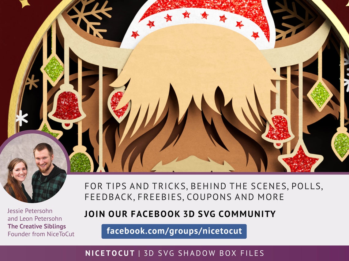 3D Highland Cow Shadow Box Christmas Shadow Box SVG - Etsy