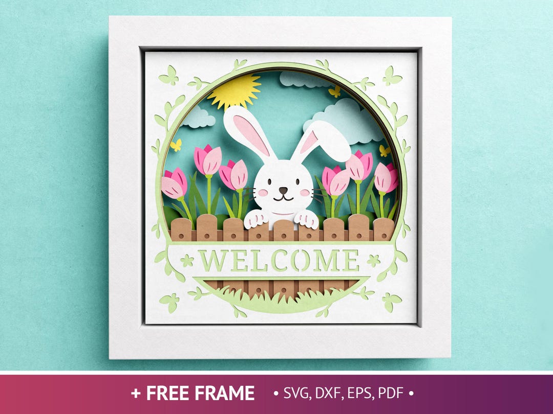 3D Welcome Easter Shadow Box, Happy Easter SVG, Easter Tulips Shadowbox ...