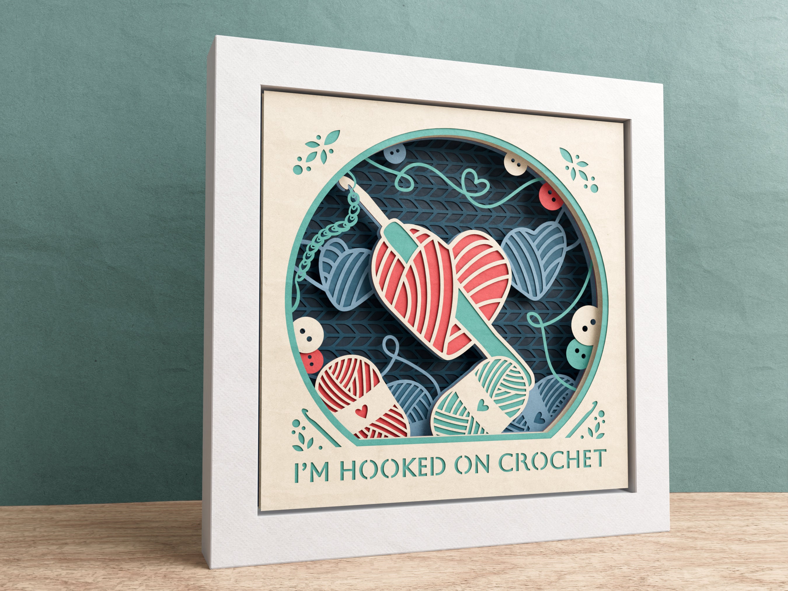 3D Crochet Shadow Box, I'm Hooked on Crochet SVG, Yarn Heart, Heart ...