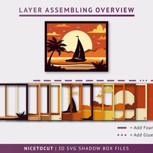 3D Sailboat Shadow Box, Sunset at the Lake, Nature Landscape SVG ...