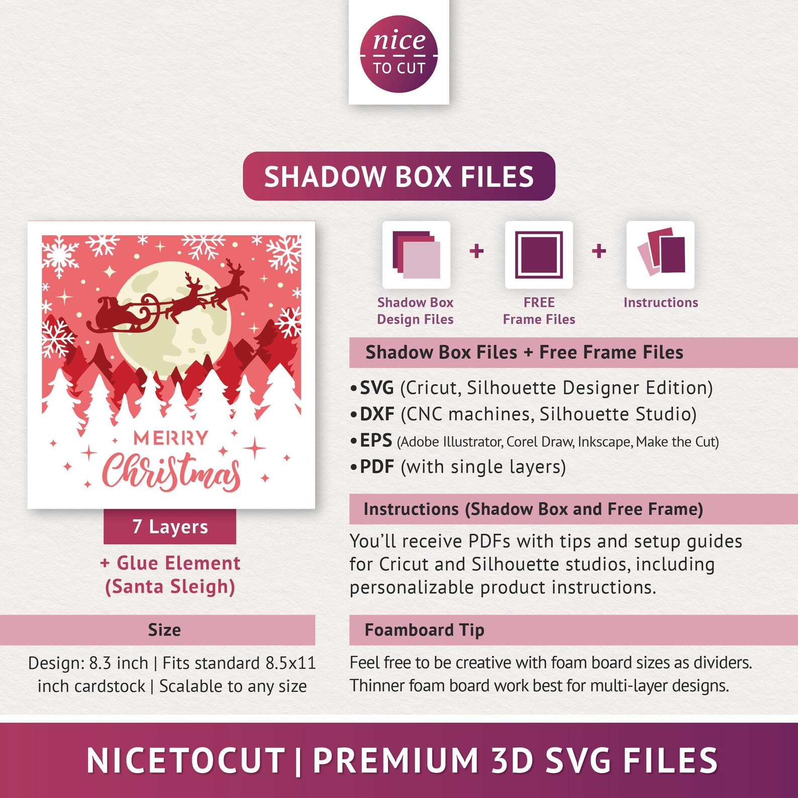 3D Santa Sleigh Shadow Box, Merry Christmas Shadow Box SVG, Christmas ...