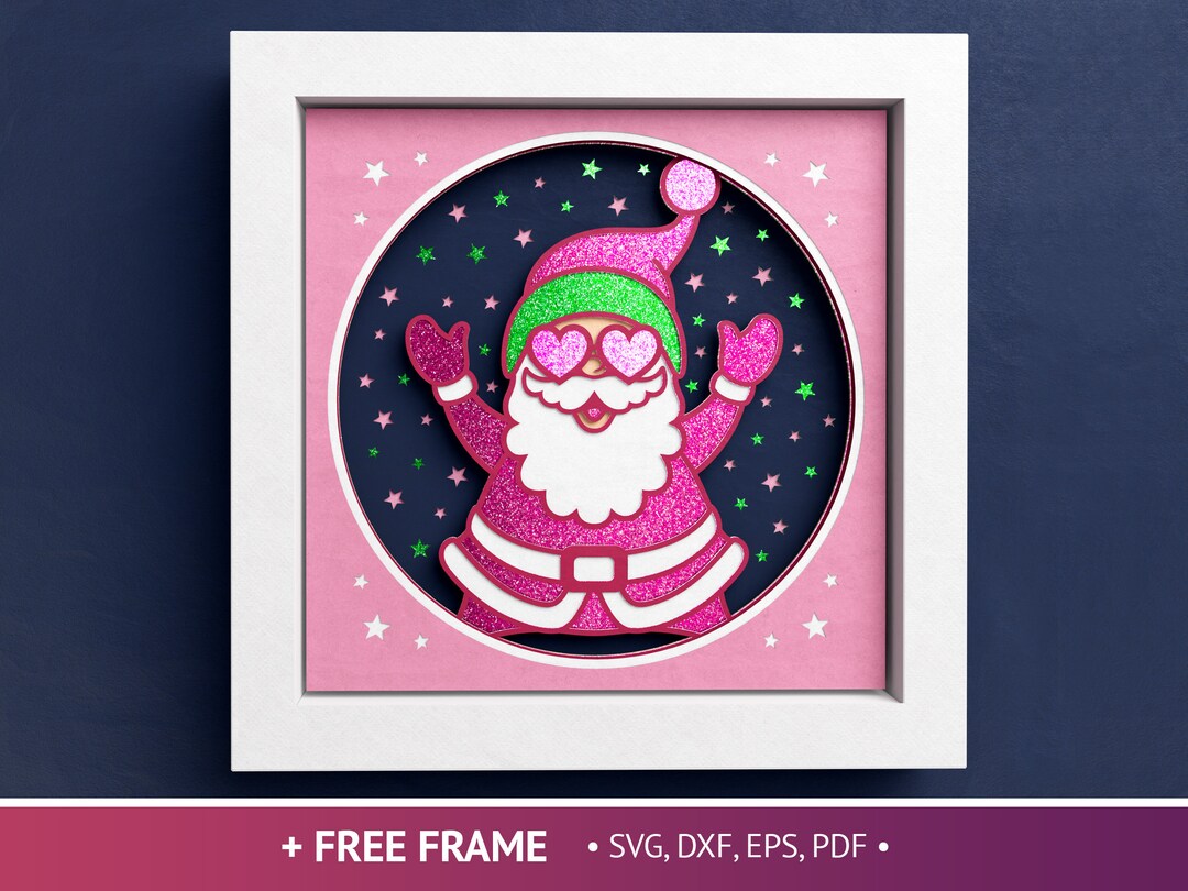 3D Pink Santa Shadow Box, Cool Christmas Santa Shadow Box SVG, Layered ...
