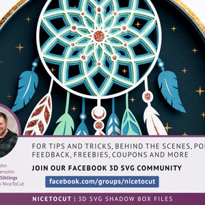 3D Dreamcatcher Shadow Box, Celestial Shadow Box, Feathers 3D SVG, Mandala Files for Cricut and ...