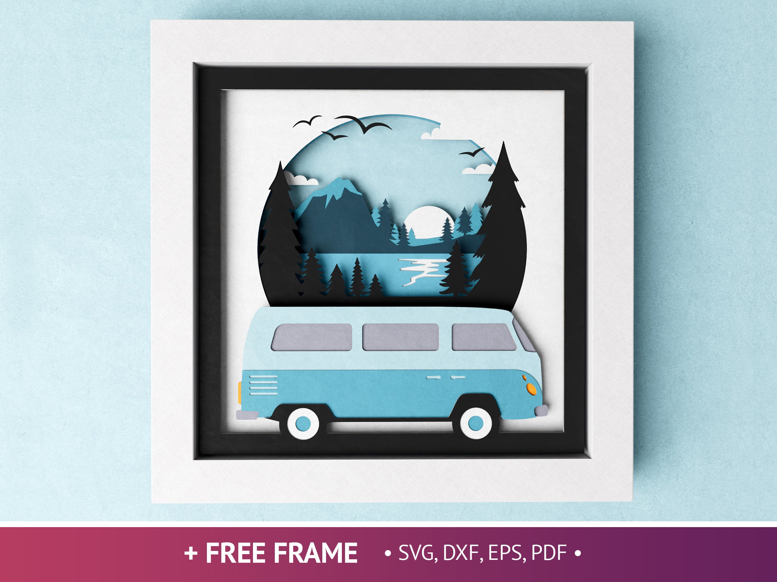 3D Van Shadow Box, Travel Shadow Box, Car Lover 3D SVG Shadow Box Gift ...